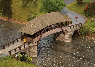 Faller Wood Covered Arched Bridge Kit HO Scale Model Railroad Accessory ...