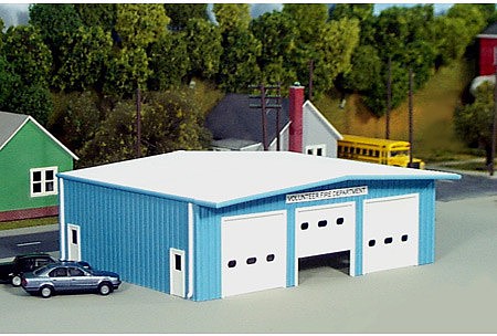 Rix Blue Fire Station HO Scale Model Railroad Building Kit #5410019