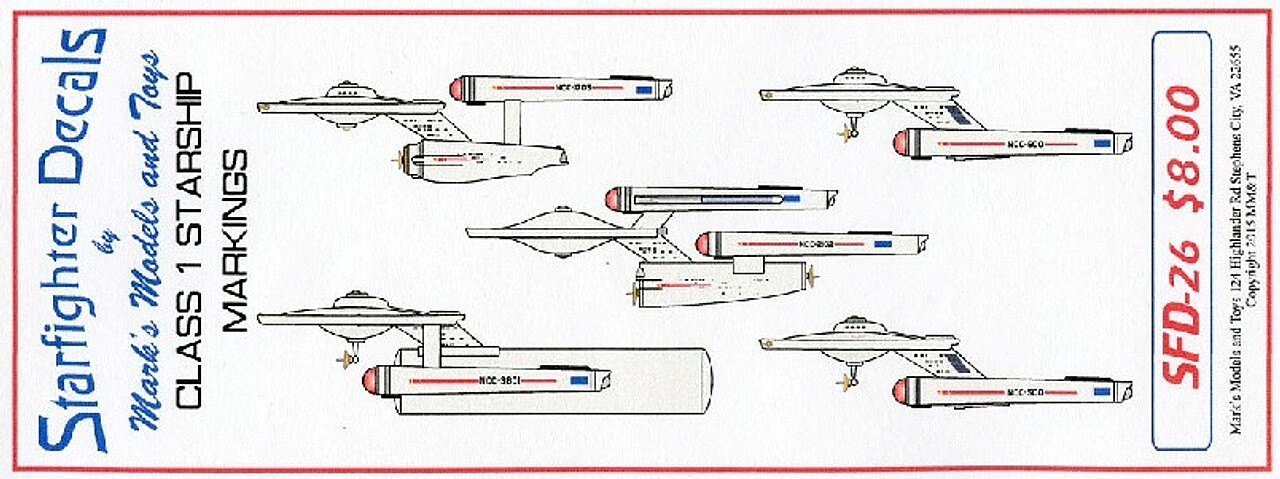 Starfighter Star Trek Class I Starship Markings for 5 Ships Plastic ...