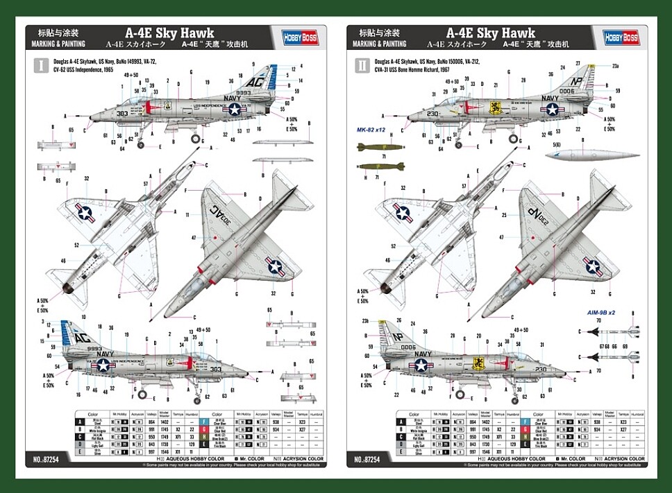 A-4E SKY HAWK -- Plastic Model Airplane Kit -- 1/72 Scale -- #87254 ...