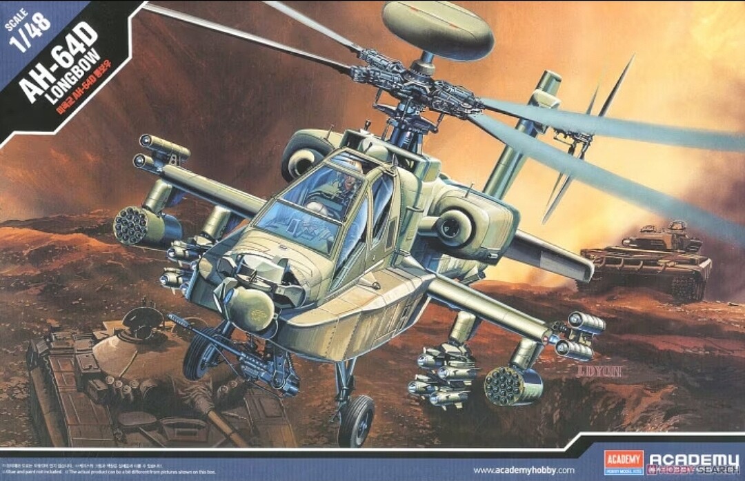 AH64D Apache US Helicopter -- Plastic Model Helicopter Kit -- 1/48 ...