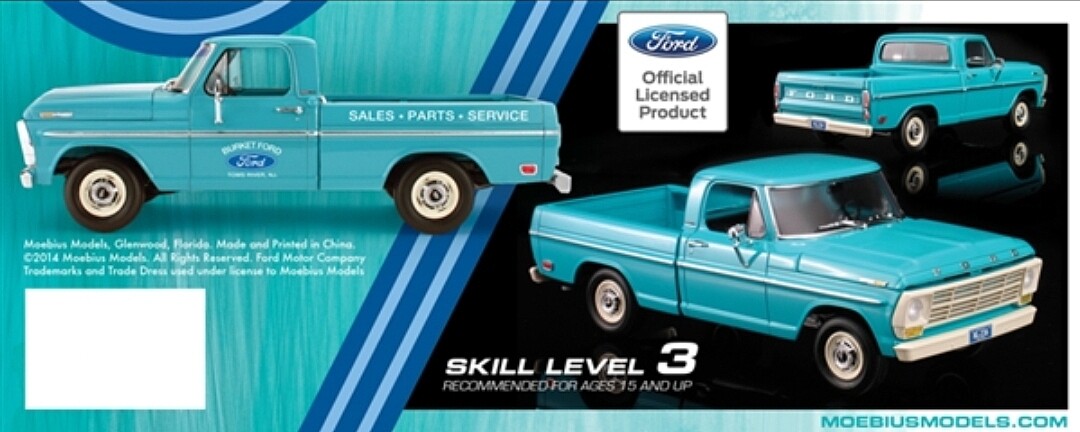 1969 Ford F-100 Custom Cab -- Plastic Model Truck Kit -- 1/25 Scale ...