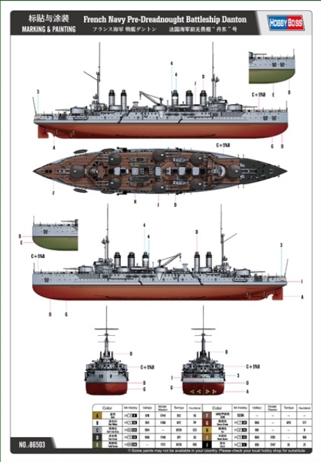 French Navy Pre-Dreadnought Battleship Danton -- Plastic Model Ship Kit ...