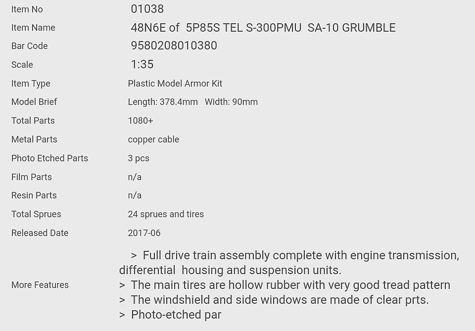 48N6E of 5P85S Tel S-300 PMU SA-10 Missile -- Plastic Model Military ...
