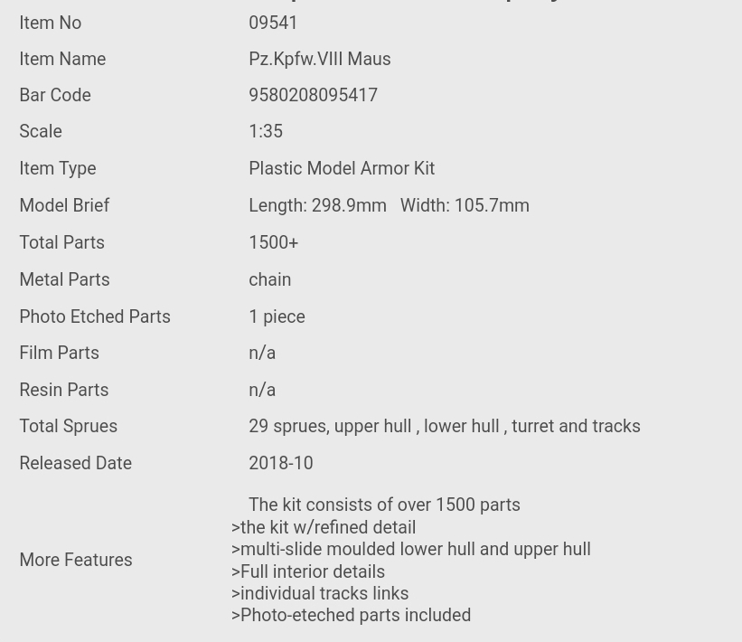 PzKpfw VII Maus Tank (New Tool) (JAN) -- Plastic Model Military Vehicle ...