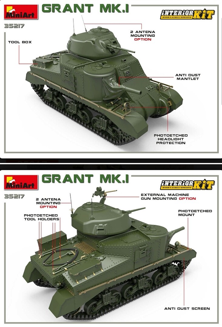 M3 Grant Mk1 Tank w/Full Interior -- Plastic Model Tank Kit -- 1/35 ...