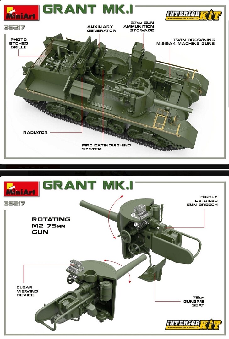 M3 Grant Mk1 Tank w/Full Interior -- Plastic Model Tank Kit -- 1/35 ...