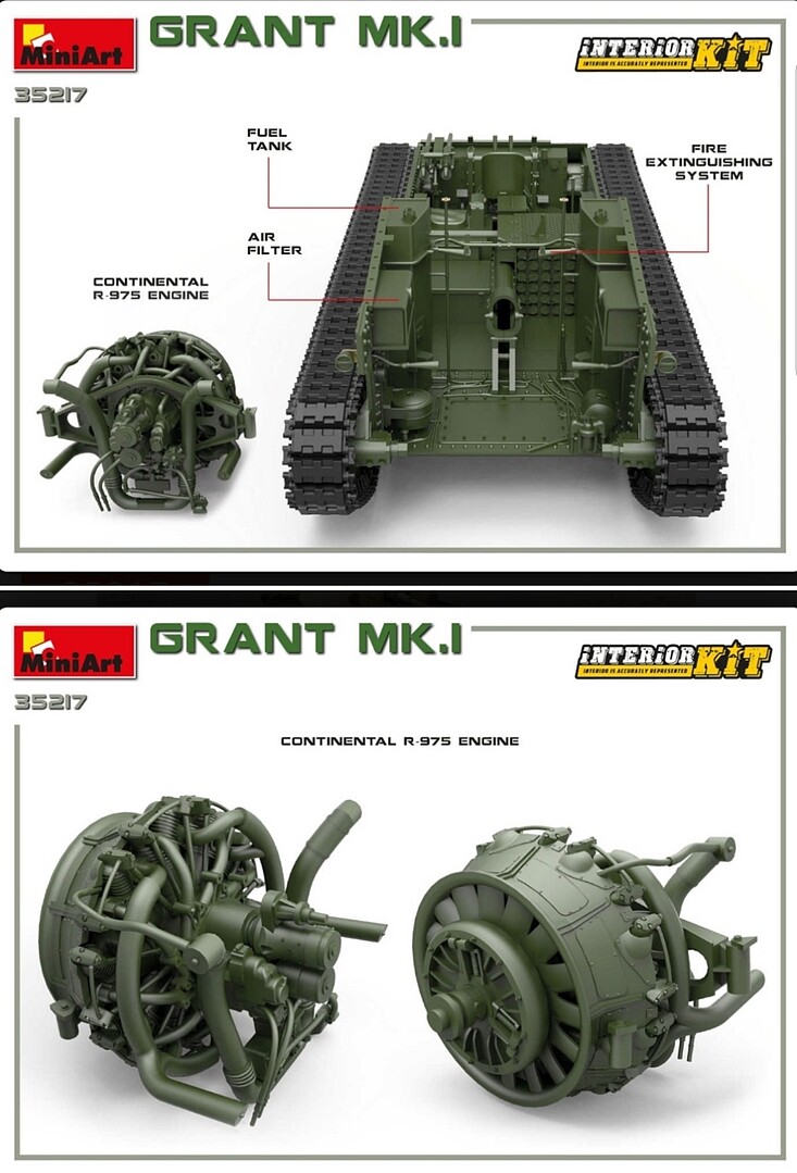 M3 Grant Mk1 Tank w/Full Interior -- Plastic Model Tank Kit -- 1/35 ...