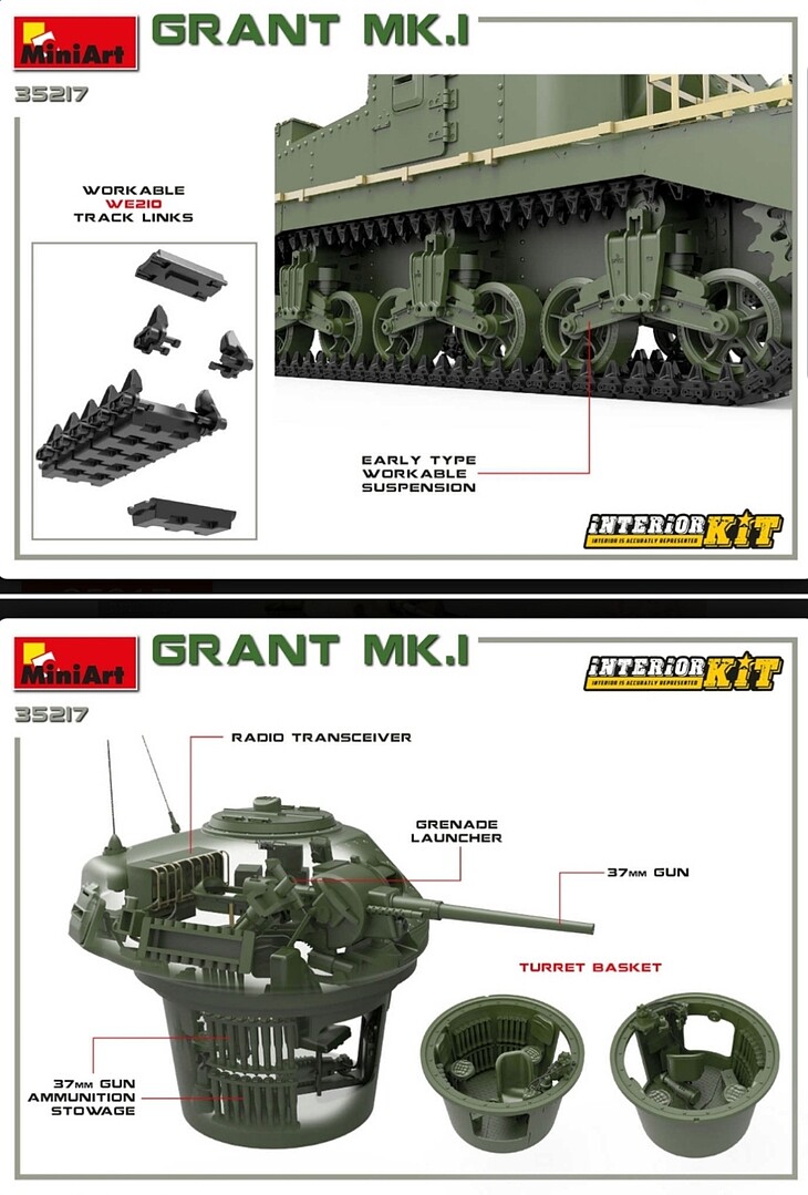 M3 Grant Mk1 Tank w/Full Interior -- Plastic Model Tank Kit -- 1/35 ...