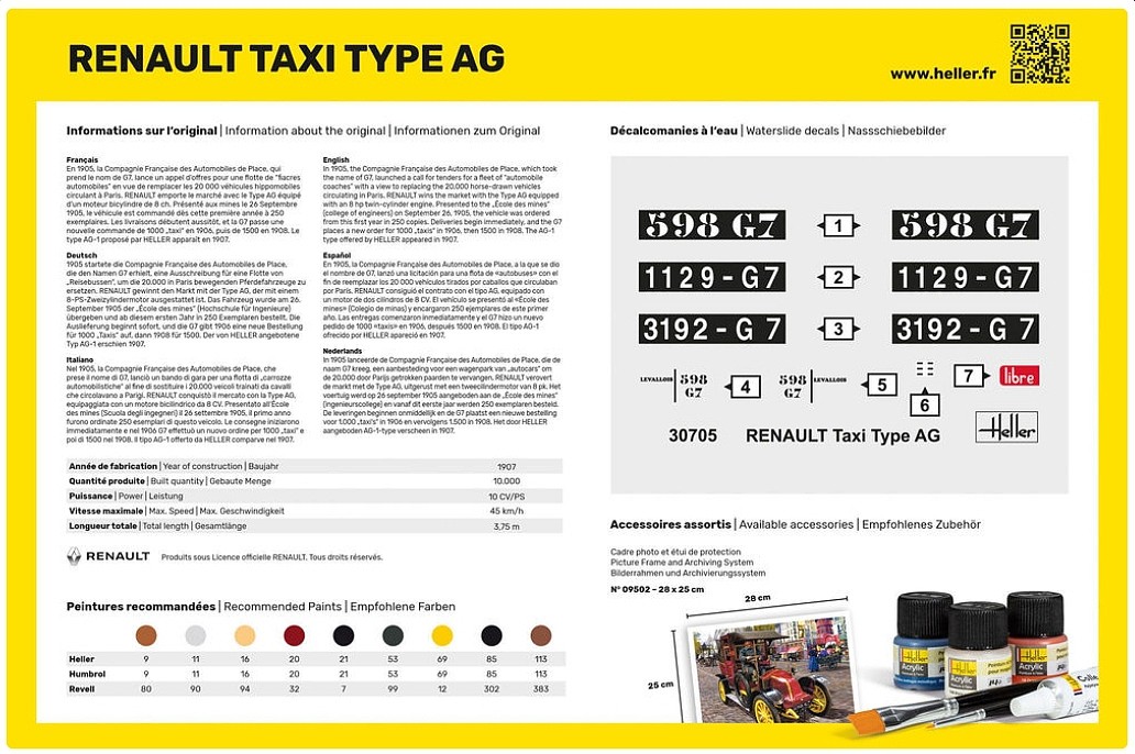 Renault Type AG Taxi -- Plastic Model Car Kit -- 1/24 Scale -- #30705 ...