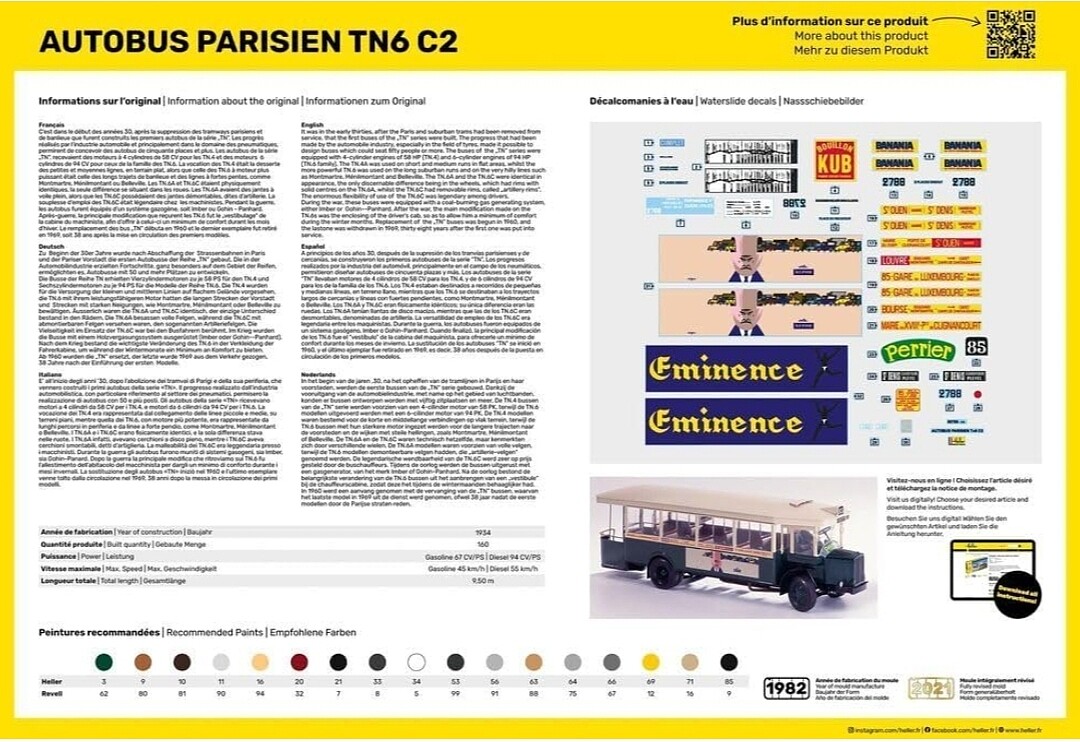Parisien TN6 C2 Autobus -- Plastic Model Bus Kit -- 1/24 Scale ...