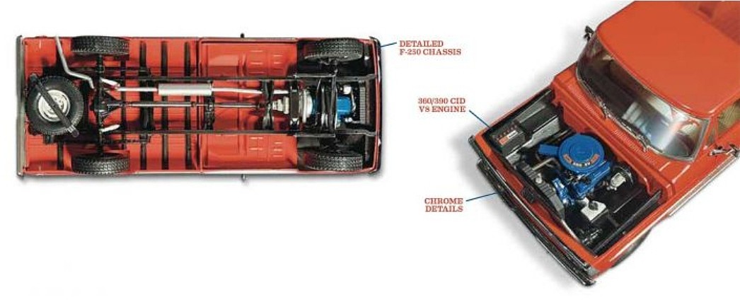 1968 Ford F250 Custom Cab Pickup Truck -- Plastic Model Truck Kit -- 1/ ...