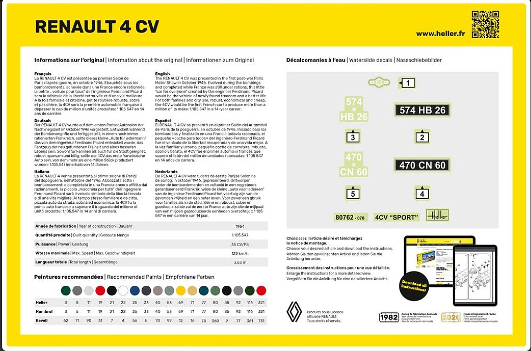Renault 4 CV 4-Door Car -- Plastic Model Car Kit -- 1/24 Scale ...