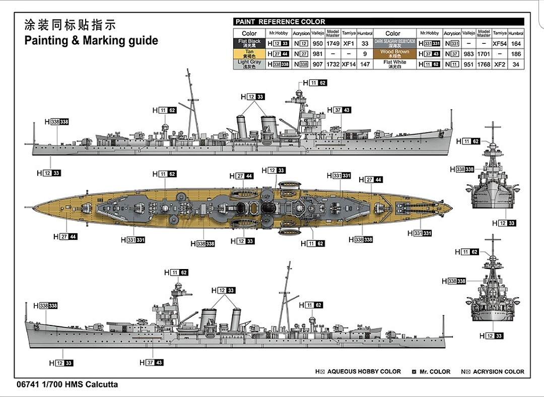 HMS Calcutta British Light Cruiser -- Plastic Model Military Ship Kit ...