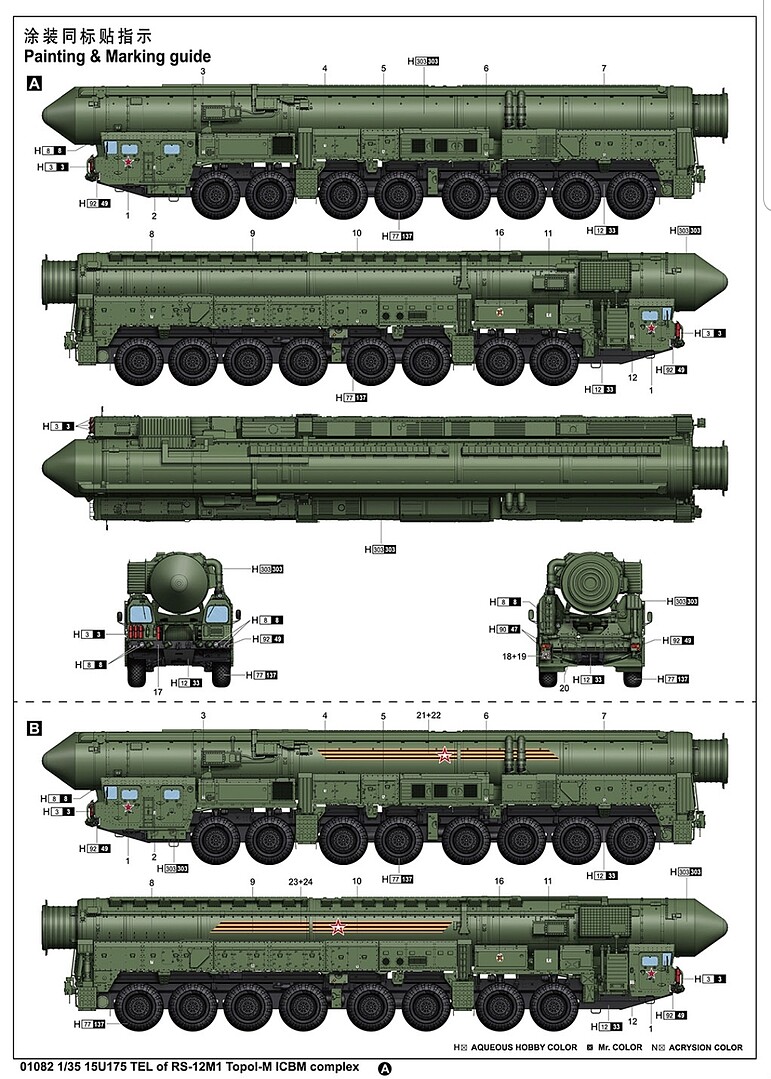 15U175 TEL Vehicle of RS12M1 Topol-M ICBM -- Plastic Model Military ...