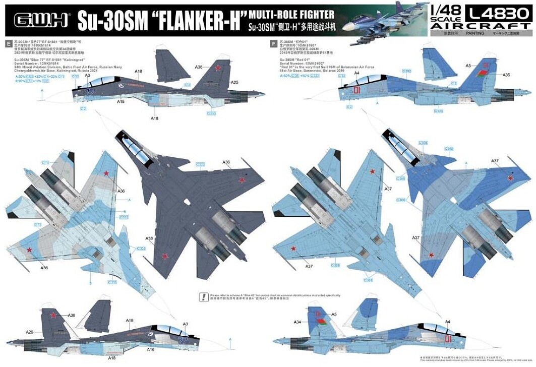 Su30SM Flanker H Multi-Role Fighter -- Plastic Model Aircraft Kit -- 1/ ...