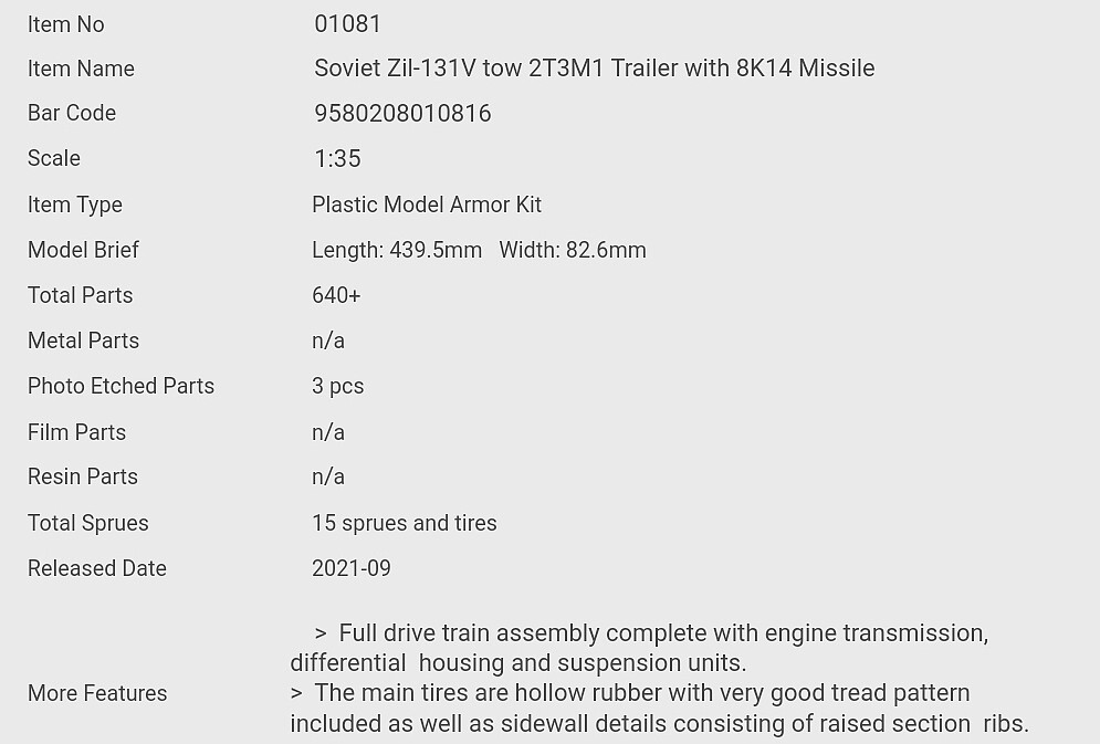 ZIL-131V TOW 2T3M1 -- Plastic Model Military Vehicle Kit -- 1/35 Scale -- #1081 pictures by no ...