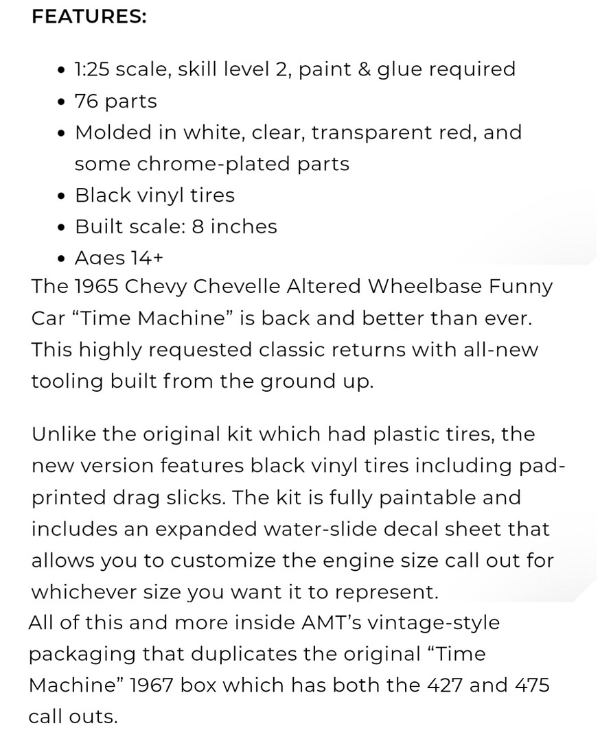 65 Chevy Chevelle AWB Time Machine Funny Car -- Plastic Model Car ...