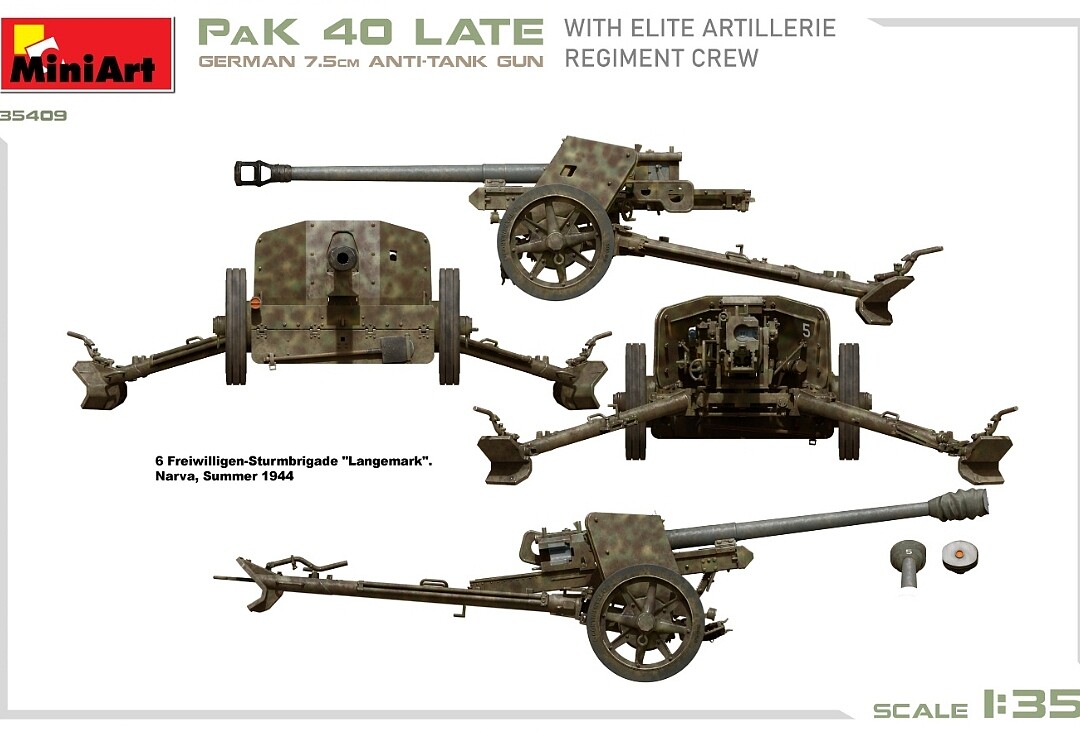 WWII German 7.5cm PaK 40 Late Anti-Tank Gun -- Plastic Model Artillery ...