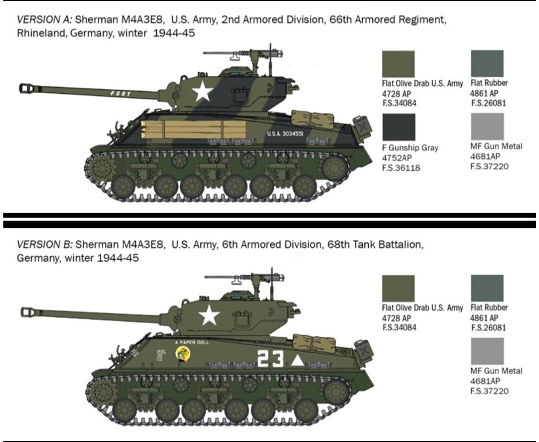 M4A3E8 Sherman Fury -- Plastic Model Military Vehicle Kit -- 1/56 Scale ...