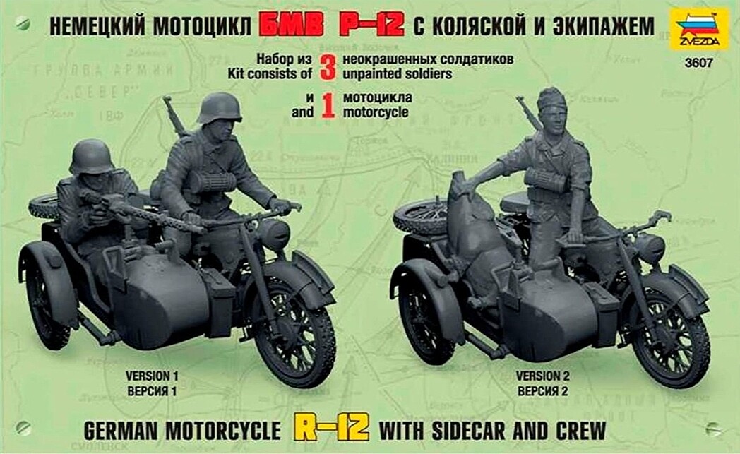 German R12 Motorcycle w/Sidecar & 3 Crew -- Plastic Model Motorcycle ...