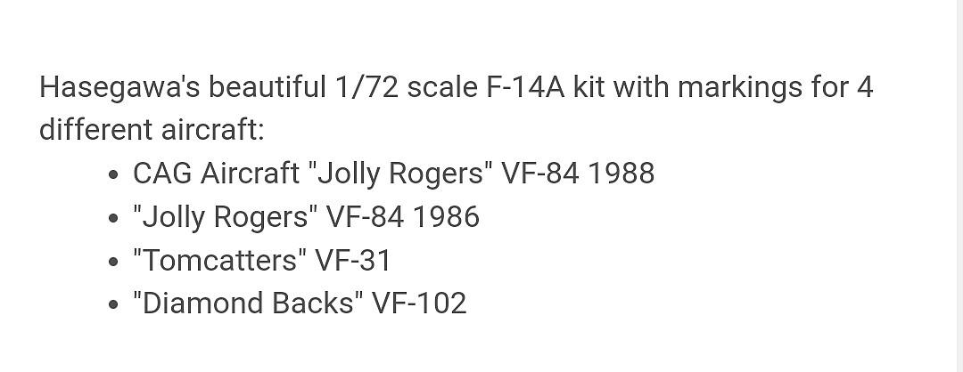 F-14A Tomcat (Atlantic F.S.) -- Plastic Model Airplane Kit -- 1/72 ...
