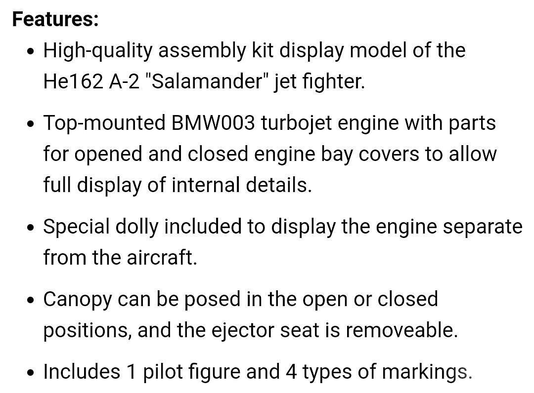 Heinkel HE162 A2 Salamander -- Plastic Model Airplane Kit -- 1/48 Scale ...