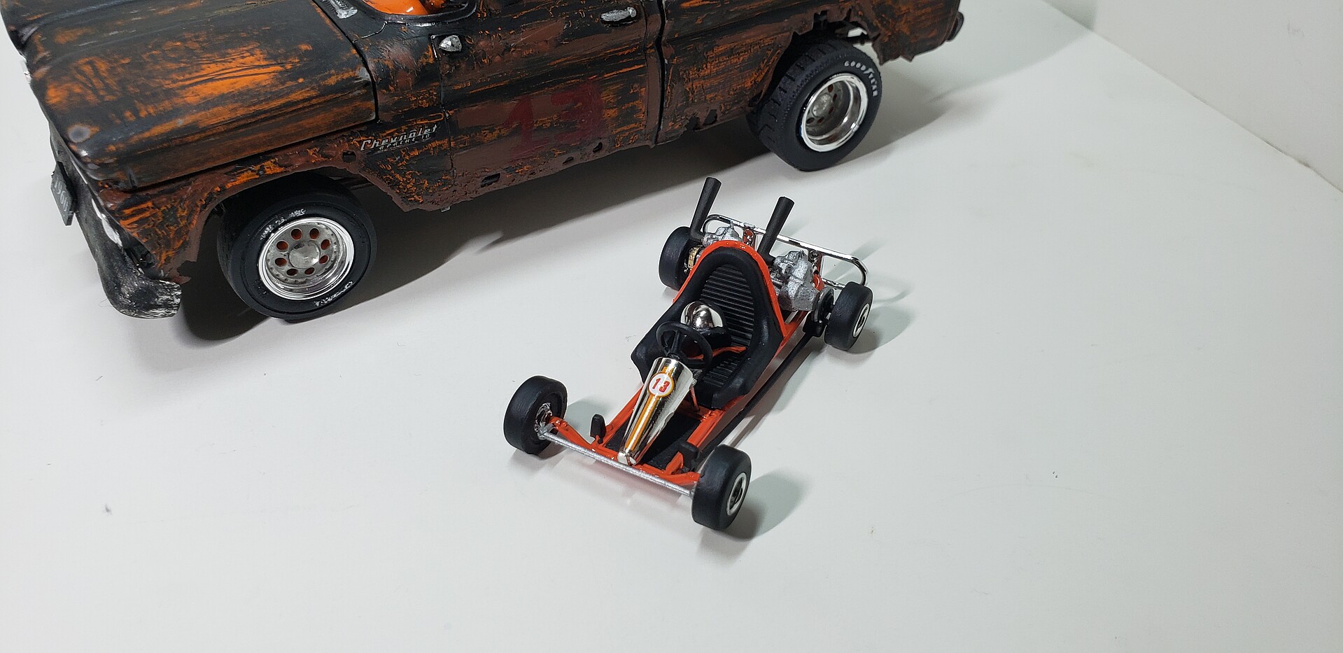 1960 Chevy Custom Fleetside Pickup with Go Kart -- Plastic Model Truck ...