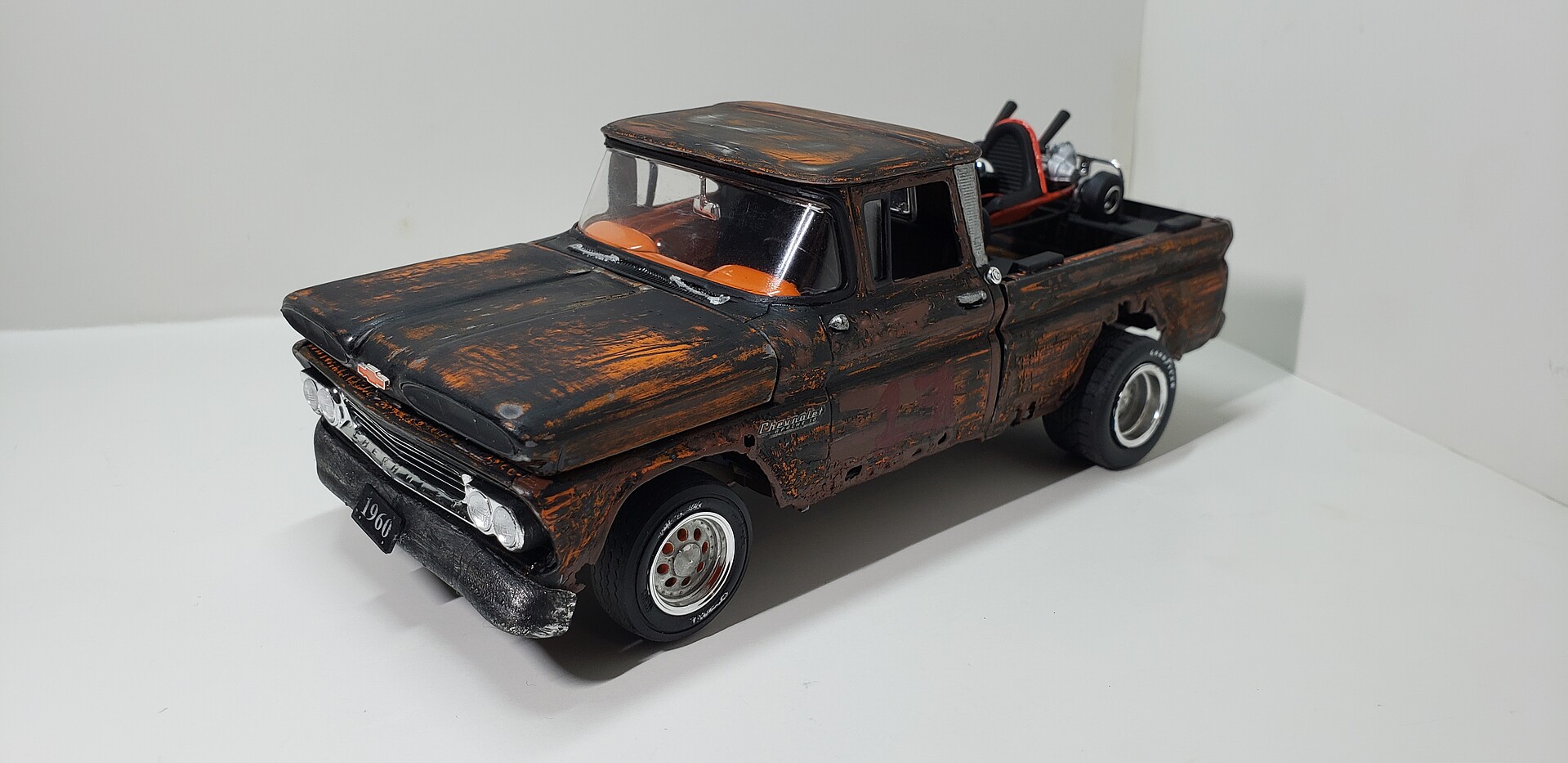 1960 Chevy Custom Fleetside Pickup with Go Kart -- Plastic Model Truck ...