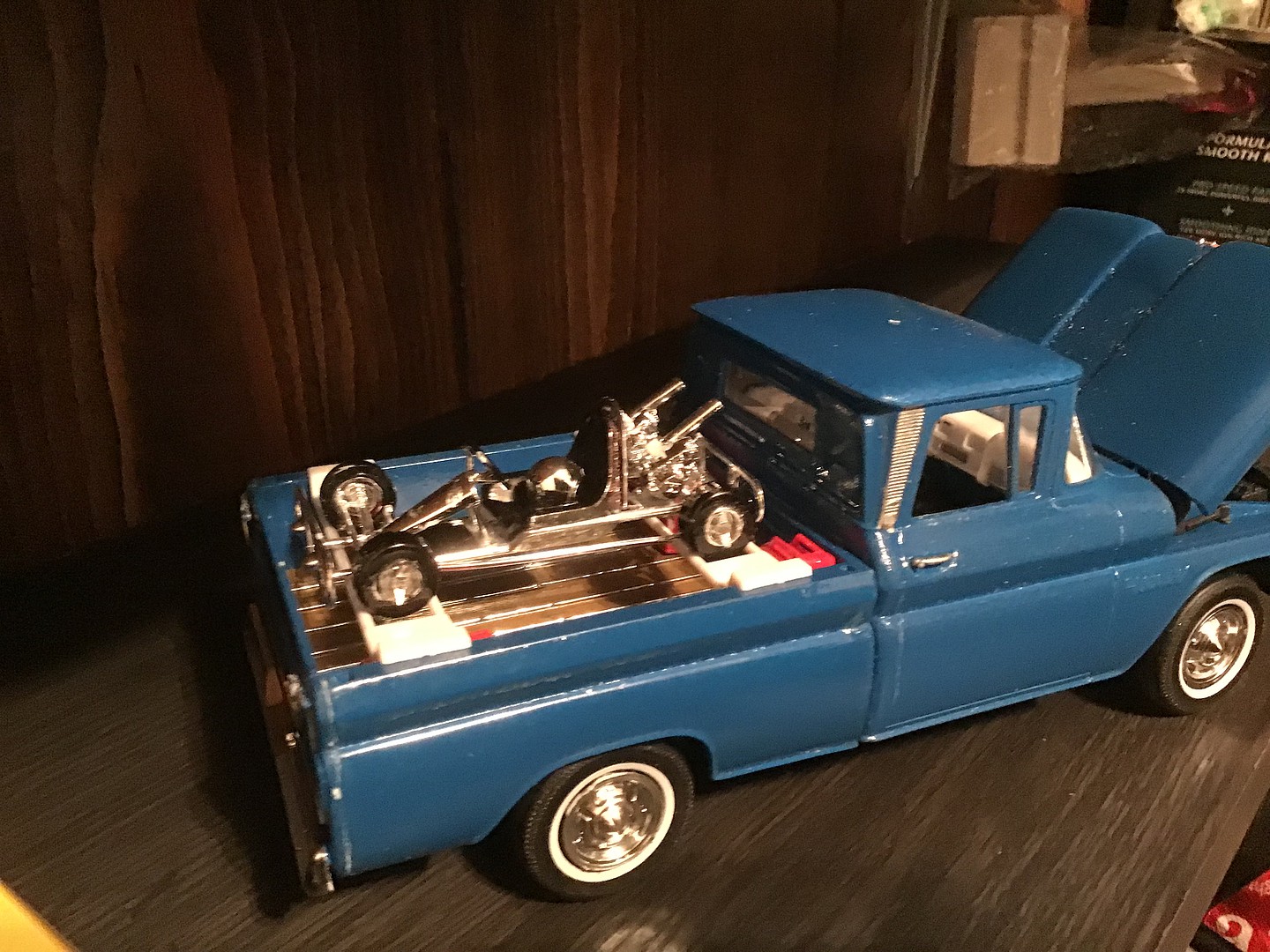 1960 Chevy Custom Fleetside Pickup with Go Kart -- Plastic Model Truck ...