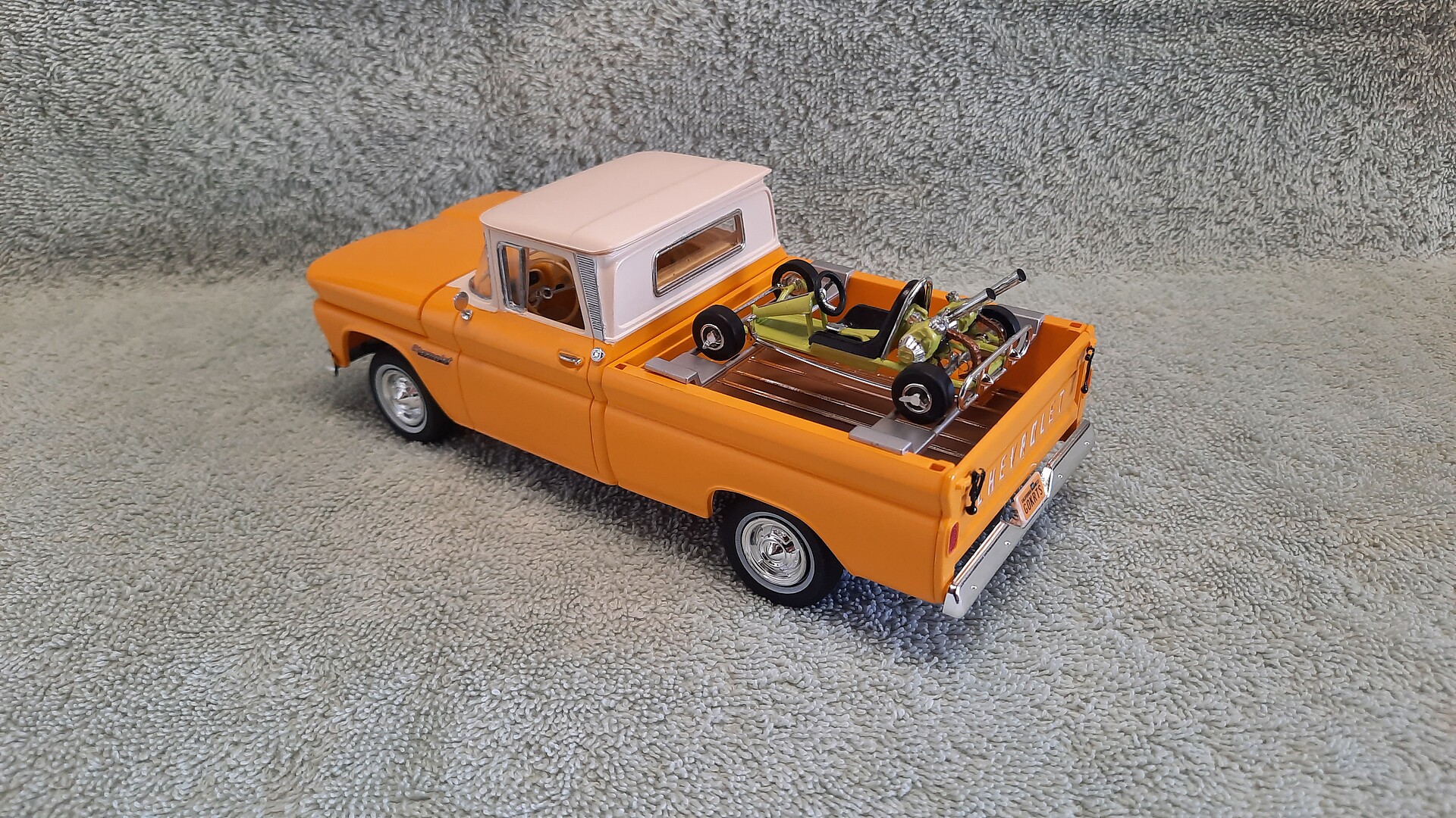 1960 Chevy Custom Fleetside Pickup with Go Kart -- Plastic Model Truck ...