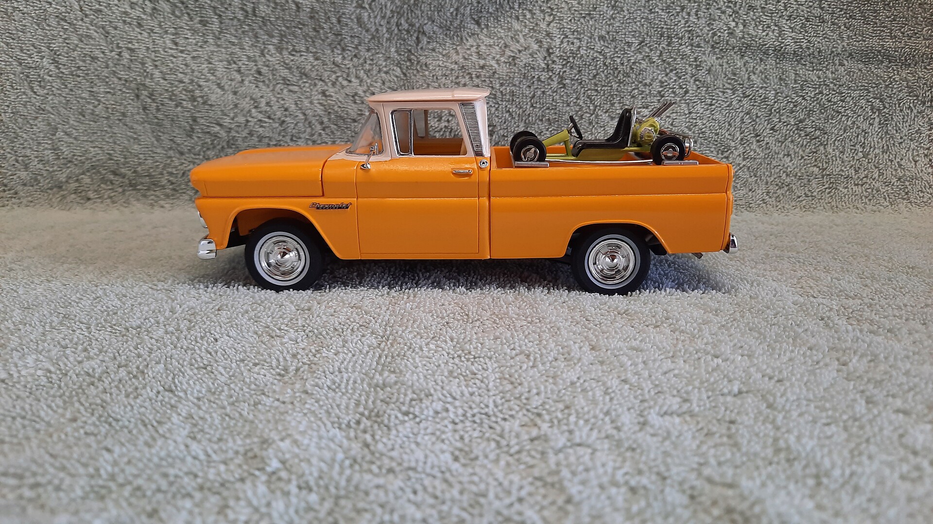 1960 Chevy Custom Fleetside Pickup with Go Kart -- Plastic Model Truck ...