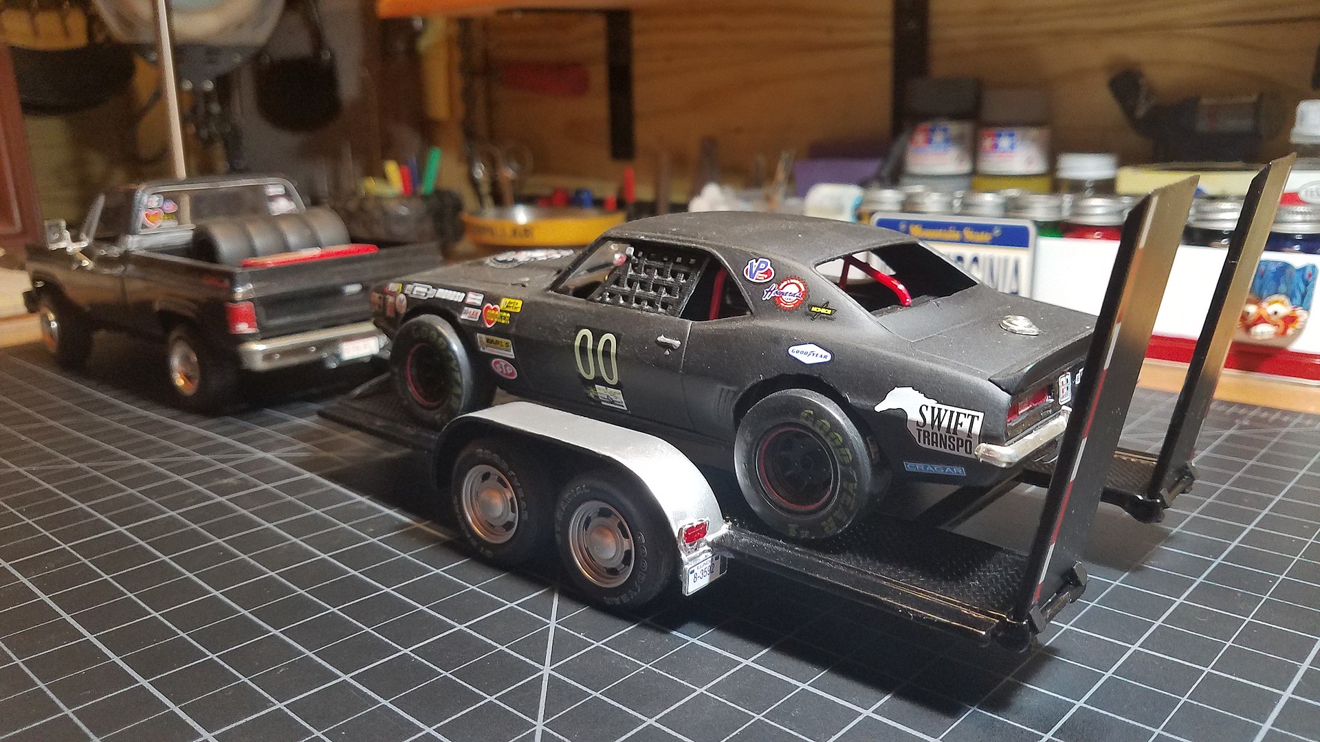 Tandem Metal Car Trailer -- Metal Body Plastic Model Vehicle Kit -- 1/ ...