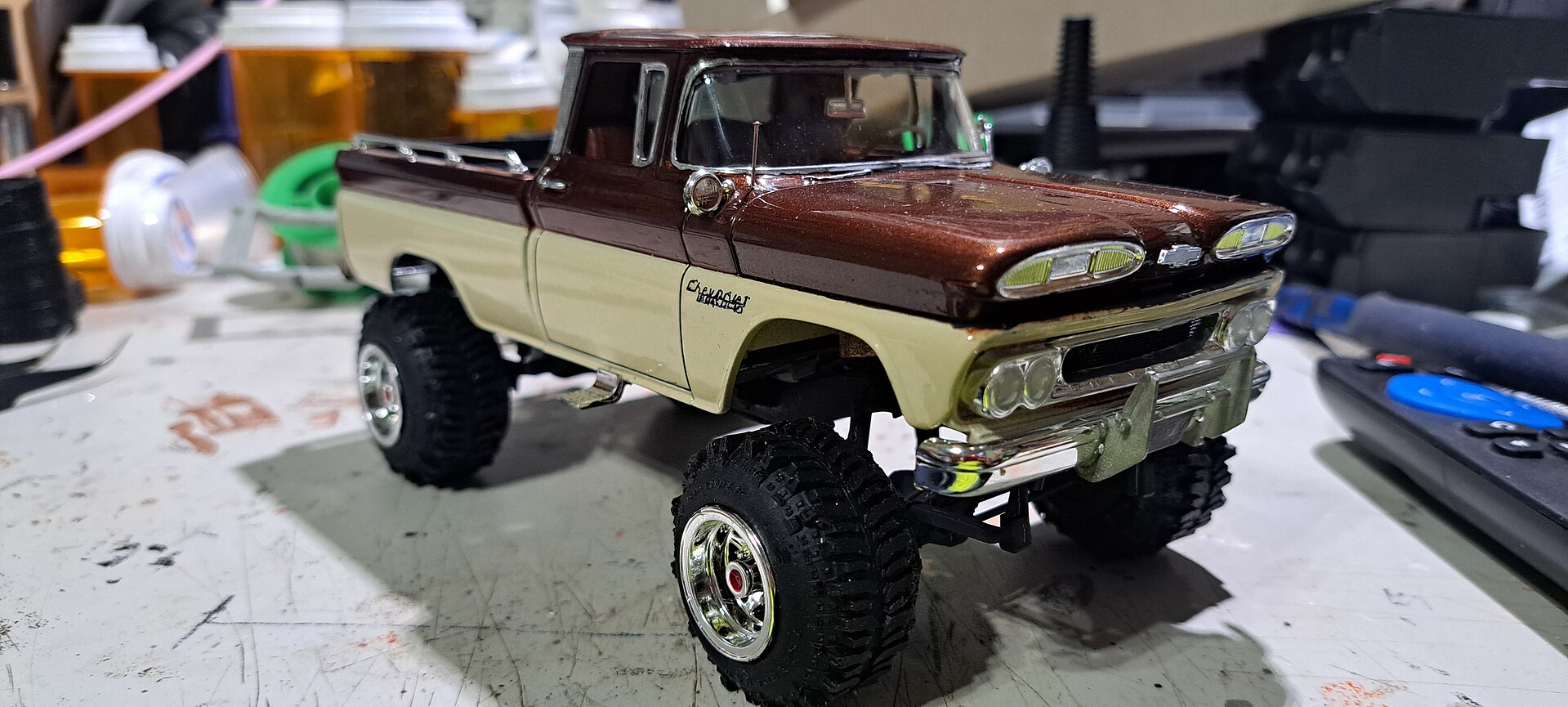 1960 Chevy Custom Fleetside Pickup with Go Kart -- Plastic Model Truck ...