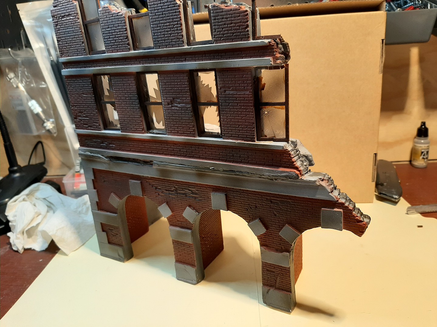Ruined Brick Factory Building (11''x6''x11'') -- Plaster Model Building ...