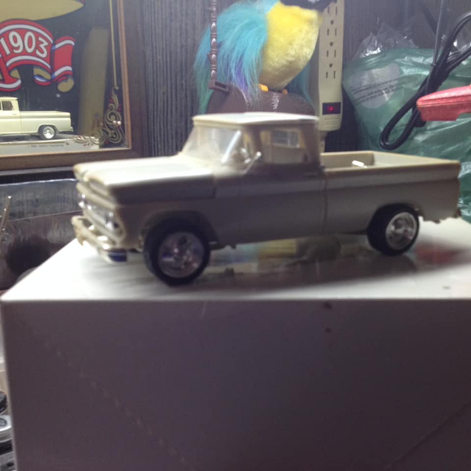 1960 Chevy Custom Fleetside Pickup with Go Kart -- Plastic Model Truck ...