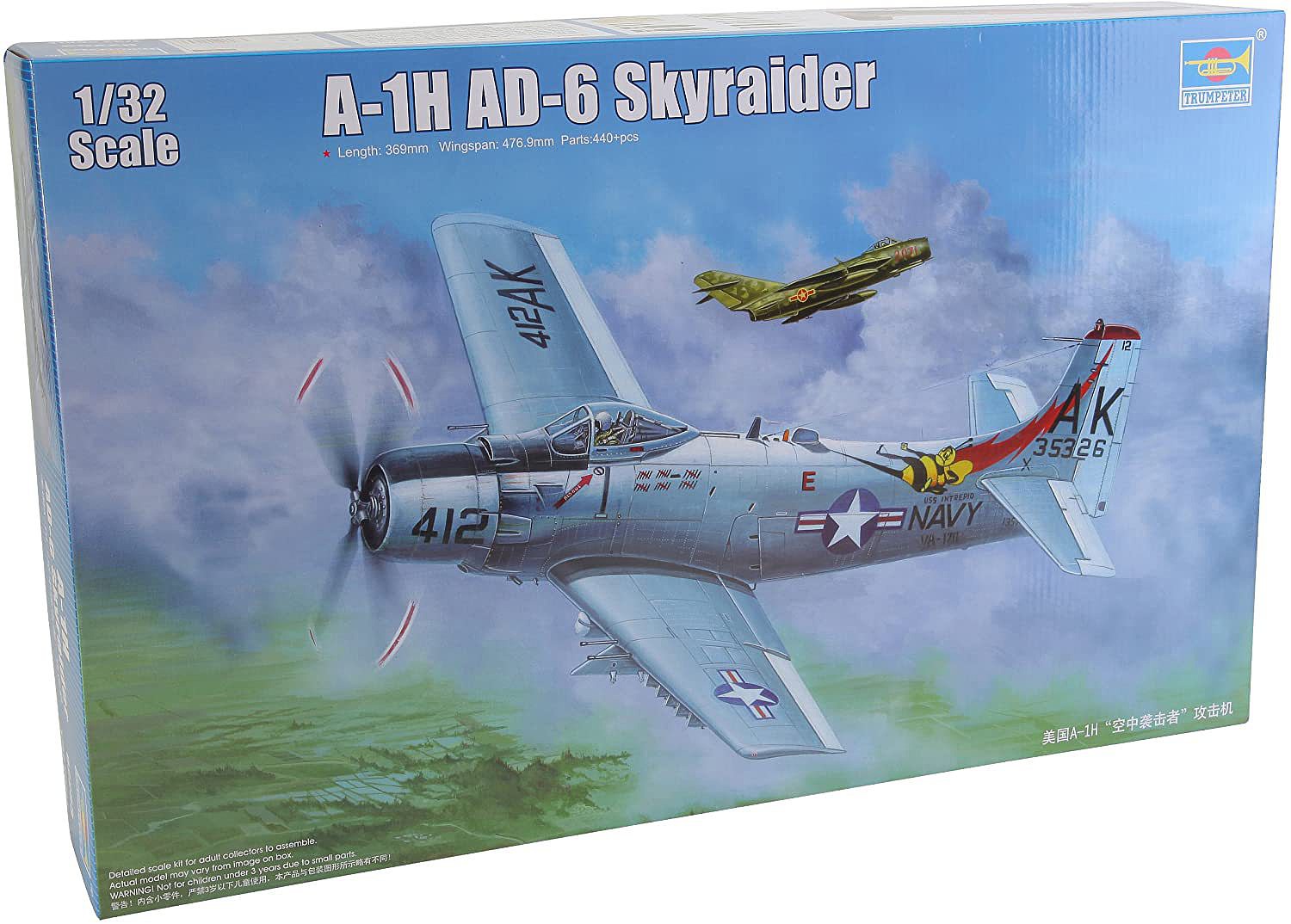 A-1H AD6 Skyraider Aircraft -- Plastic Model Airplane Kit -- 1/32 Scale ...