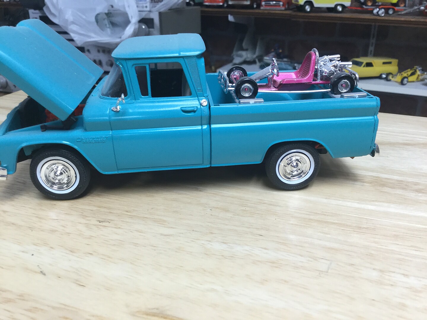 1960 Chevy Custom Fleetside Pickup with Go Kart -- Plastic Model Truck ...