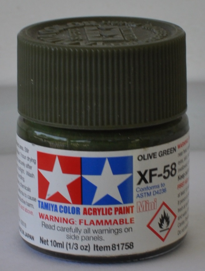 Acrylic Mini XF58 Olive Green 1/3 oz -- Hobby and Model Acrylic Paint ...