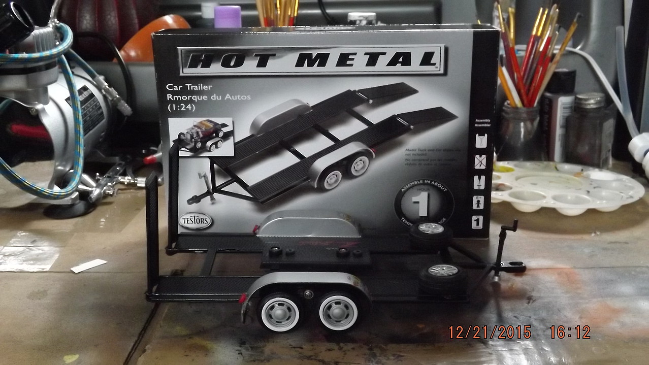 Tandem Metal Car Trailer -- Metal Body Plastic Model Vehicle Kit -- 1/ ...