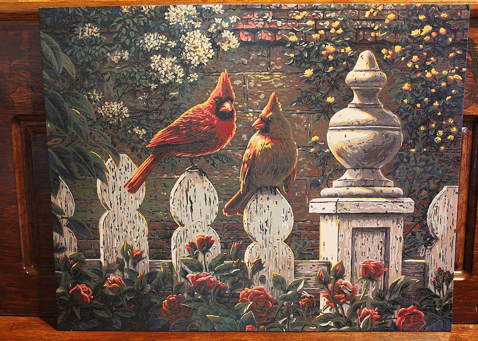 Emily's Garden (Cardinals on Fence)(16''x20'') -- Paint By Number Kit ...