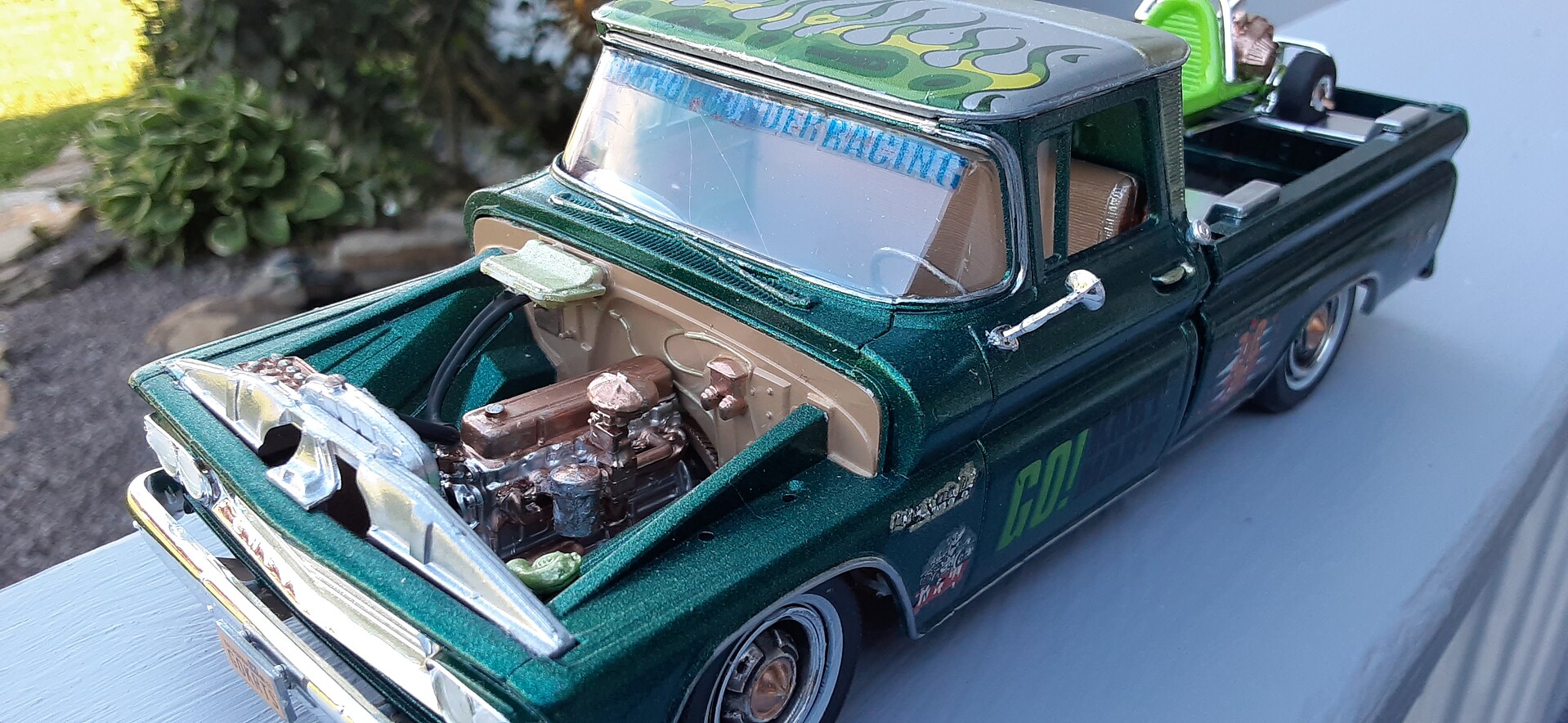 1960 Chevy Custom Fleetside Pickup with Go Kart -- Plastic Model Truck ...