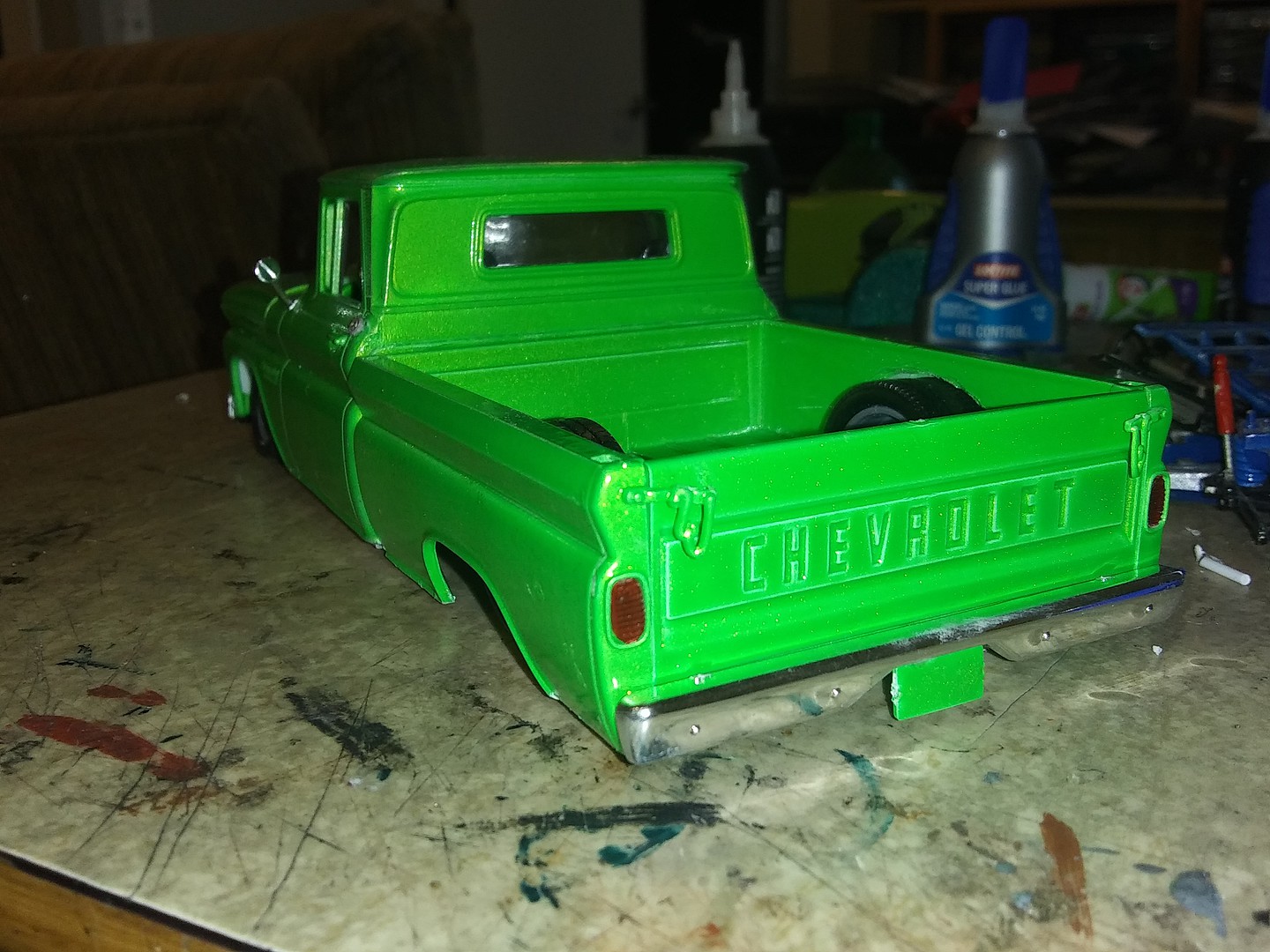 1960 Chevy Custom Fleetside Pickup with Go Kart -- Plastic Model Truck ...